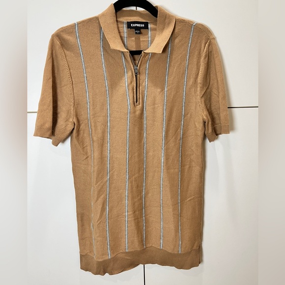 Express | Shirts | Express Mens Knit Polo Shirt In Tan With Blue ...